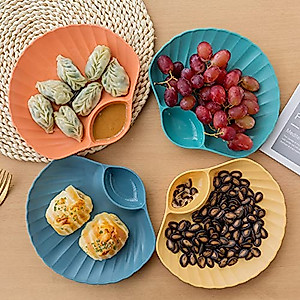 ZOOFOX Set of 10 Chips and Dip Plates, Plastic Divided Snack Plate for Dip, Appetizers, Snacks, Veggies, Chips, Two Compartment Serving Tray Set for Party, Festival and More