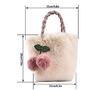 A/R Fluffy Tote Bag Y2K Plush Crossbody Bag Fluffy Shoulder Bag Cute Cherry Accessory Handbag for Women Girls White