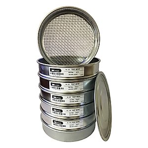 KimLab Economy 8 Pcs Test Sieve with Lid and Pan,#5,#10,#35,#60,#120,#230 Mesh Size,304 Stainless Steel Wire Cloth, 8" Diameter