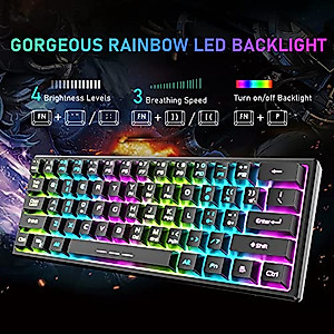 ZIYOU LANG T61 Wireless Gaming Keyboard and Mouse Combo with Ergonomic 61 Key Rainbow LED Backlight Anti-ghosting Mechanical Feel Rechargeable 4000mAh Battery Mouse Pad for PC MAC Gamer Typists(Black)