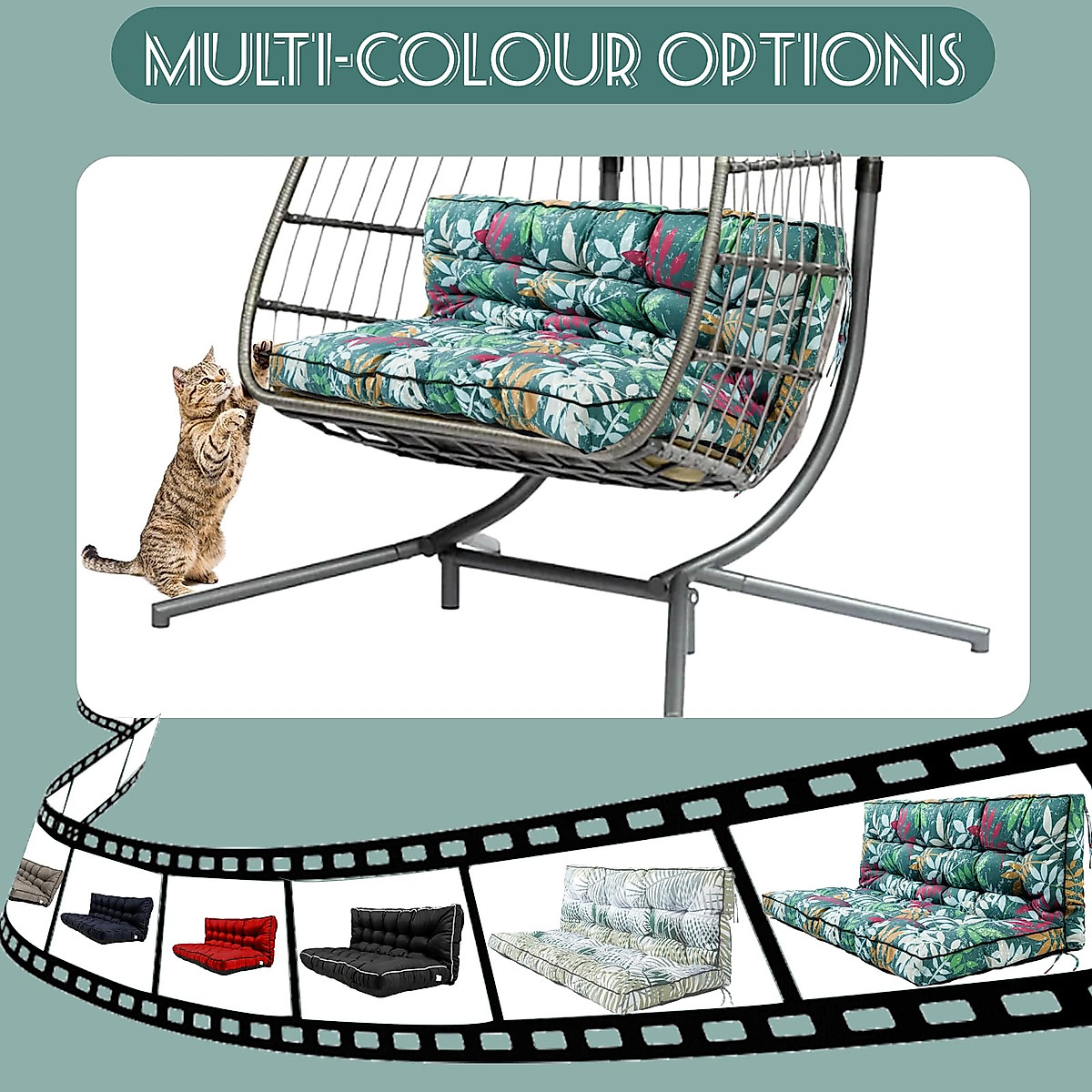 Sauqzoh Replacement Cushions for Swing, Swing Cushions 3 Seater Replacement, Waterproof Thicken Washable Pad Cushion for Outdoor Indoor Furniture Swing Patio (Green Flower, Swing Cushions 55inch)