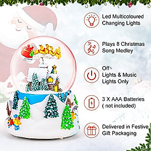 Mr.Winder Musical Rotating Santa Claus Flying Over Village Glitter, Christmas Music Box Snow Globe Gift, for Girls Women Girlfriend Daughter Son Granddaughter, Xmas Present, Plays 8 Christmas Songs