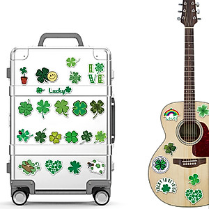 FAMYGFT St Patricks Day Stickers for Kids & Adults 50PCS Shamrock Stickers Waterproof 4 Leaf Clover Sticker Green Irish Self-Adhesive Gift Labels Water Bottle Sticker Decals Classroom Party Decoration