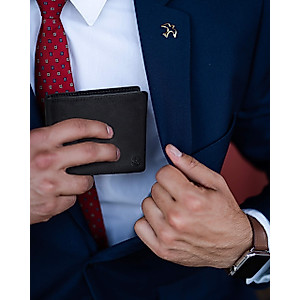 SERMAN BRANDS 2 ID Window Wallet for Men RFID Blocking Leather, Bifold Top Flip, Extra Capacity Travel Wallet (Charcoal Black Executive)