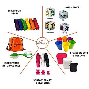 Skoolzy Language Rainbow Counting Bears, Matching Sorting Cups with Scoop Tongs 114pc Set - Teddy Bear Math Manipulatives for Toddlers - Sensory Toys - Fine Motor Skills Toys for Age 3+