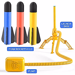 TEMI Rocket Launcher for Kids, 12 Foam Rockets and Stomp Launcher Pad, Launch up to 100+ft, Kids Outdoor Toys, Birthday Gift Toys for Kids Boys Girls Age 3 4 5 6 + Years Old