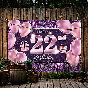 PAKBOOM Happy 22nd Birthday Banner Backdrop - 22 Birthday Party Decorations Supplies for Women Her - Pink Purple Gold 4 x 6ft