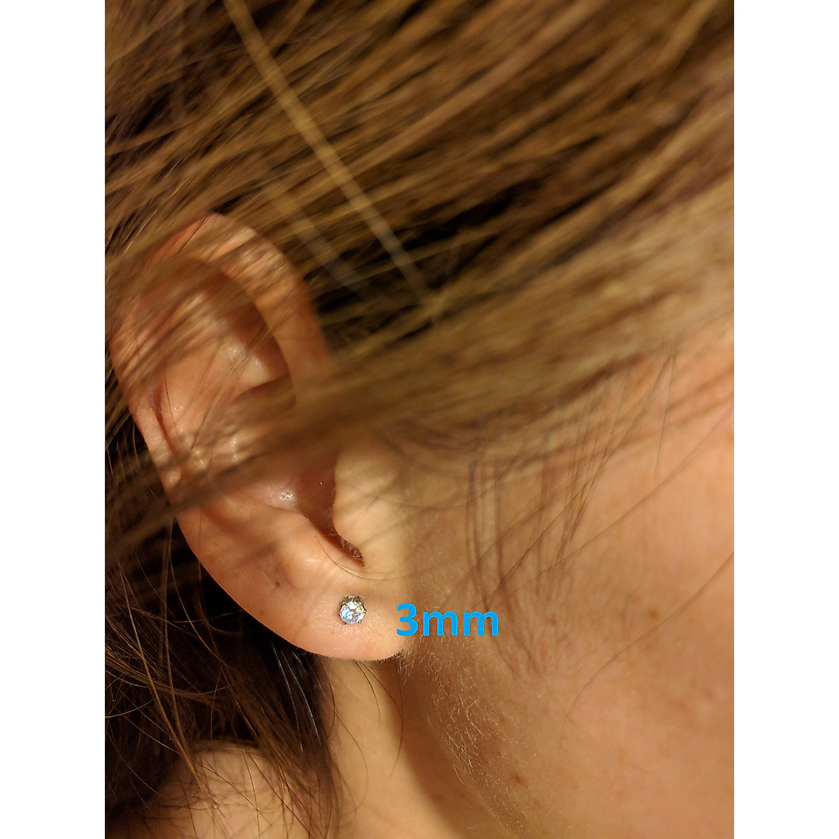 5 Pairs of Surgical Stainless Steel Aurora Borealis Crystal CZ Stud Earrings 3,4,5,6, & 7mm