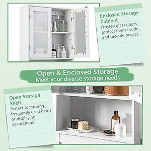 BestComfort Over The Toilet Storage Cabinet, Bathroom Organizer with Frosted Glass Doors, Adjustable Shelf, Open Compartment, Freestanding Over Toilet Rack Unit for Washroom Laundry (67'' H)