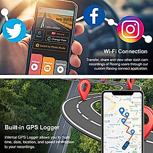 REXING V1P MAX 4K UHD Dual Channel Dash CAM, 3840X2160 Front+1080p Rear, WiFi GPS Car Dash Camera w/Night Vision, Supercapacitor,170 Degree Wide Angle, Loop Recording, G-Sensor, Parking Monitor