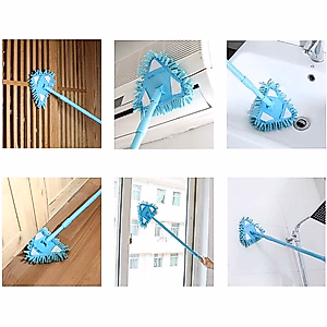 ALILILI 180 Degree Rotatable Adjustable Triangle Cleaning Mop,Multi-functional Retractable,Equipped With 2PCS Replacement Mop Cloth (Blue),3 Piece Set