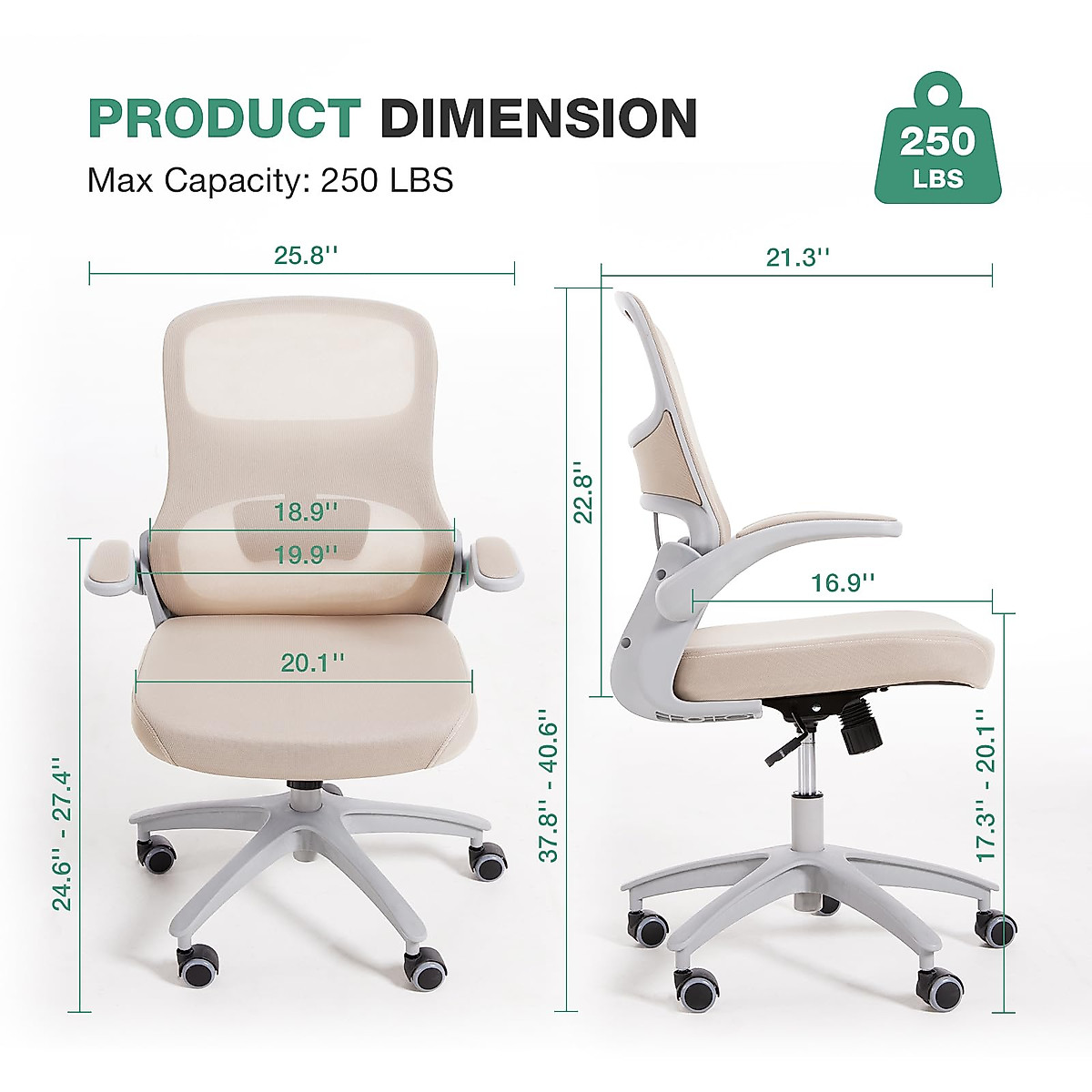 Novilla Ergonomic Office Chair, Desk Chair Breathable Mesh Office Chair, High Back Mesh Gaming Chair with Flip-up Armrests, Office Chair Ergonomic Desk Chair, Grey