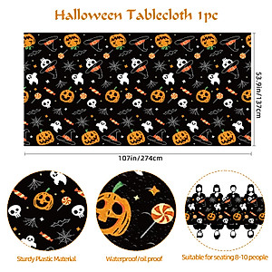 Halloween Decorations Indoor Outdoor- Happy Halloween Banner sets and Tablecloth , Halloween Garland Bat Ghost Pumpkin Halloween Party Decorations, Halloween Party Decorations Supplies