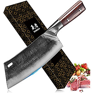 Cleaver Knife, ENOKING Meat Cleaver Hand Forged Serbian Chef Knife German High Carbon Stainless Steel Butcher Knife Vegetable Cleaver with Full Tang Handle for Home Kitchen and Restaurant, Ultra Sharp