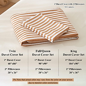 EAVD Duvet Cover Queen White and Khaki Striped Duvet Cover Soft Microfiber Modern Striped Gemetric Pattern Bedding Set with 2 Pillowcases Reversible Striped Comforter Cover with Zipper Closure
