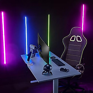 AVLT Single 27”-45” RGB Gaming Monitor Arm Desk Mount Built-in 20 Lighting Modes Touch Button Control Fits Flat/Curved/Ultrawide Monitor Height Swivel Tilt Rotation Adjustable Monitor Stand -White