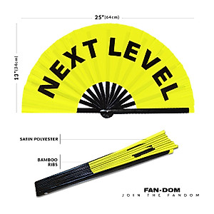 Next Level hand fan foldable bamboo circuit hand fan funny gag slang words expressions statement gifts Festival accessories Rave handheld Circuit event fan Clack fans (Yellow)