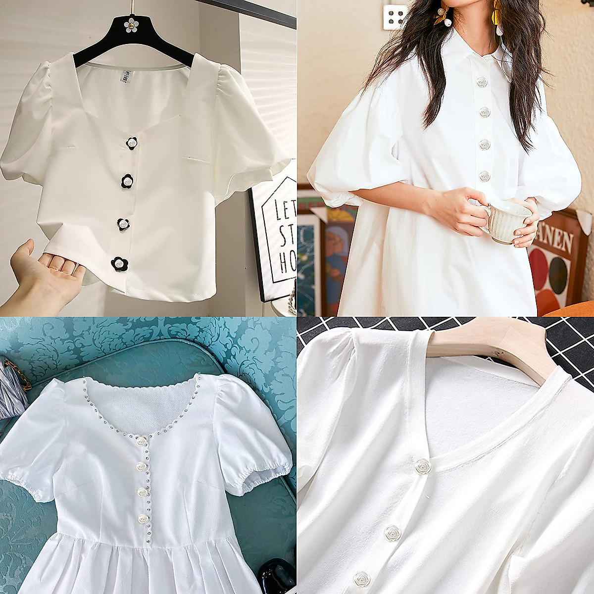 Honbay 60PCS Plastic Rose Shape Buttons Half Domed Pearl Buttons with Metal Shank for Wedding Dress Sweaters Shirts and Other Craft Projects (10mm/0.4inch)