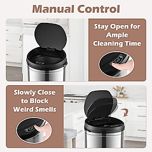 S AFSTAR Automatic Trash Can 8 Gallon 30 Litter, Motion Sensor Trash with Touch-Free & Stainless Steel Frame, Anti-Fingerprint Garbage Can Touch-Less Smart Trash Bin for Kitchen Bathroom Office