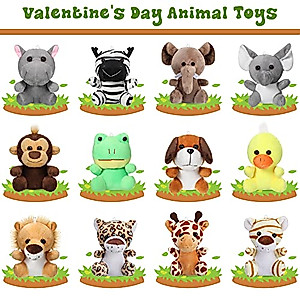 12 Pieces Mini Stuffed Forest Animals Jungle Animal Plush Toys in 4.8 Inch Cute Plush Elephant Lion Giraffe Tiger Puppy Zebra Duck Plush for Animal Themed Parties Teacher Student Achievement Award