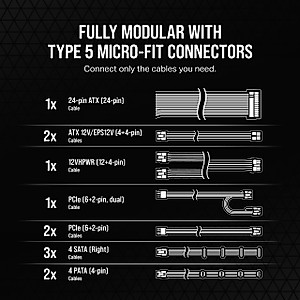 Corsair RM850x SHIFT Fully Modular ATX Power Supply - 80 PLUS Gold - ATX 3.0 - PCIe 5.0 - Zero RPM - Modular Side Interface - Black