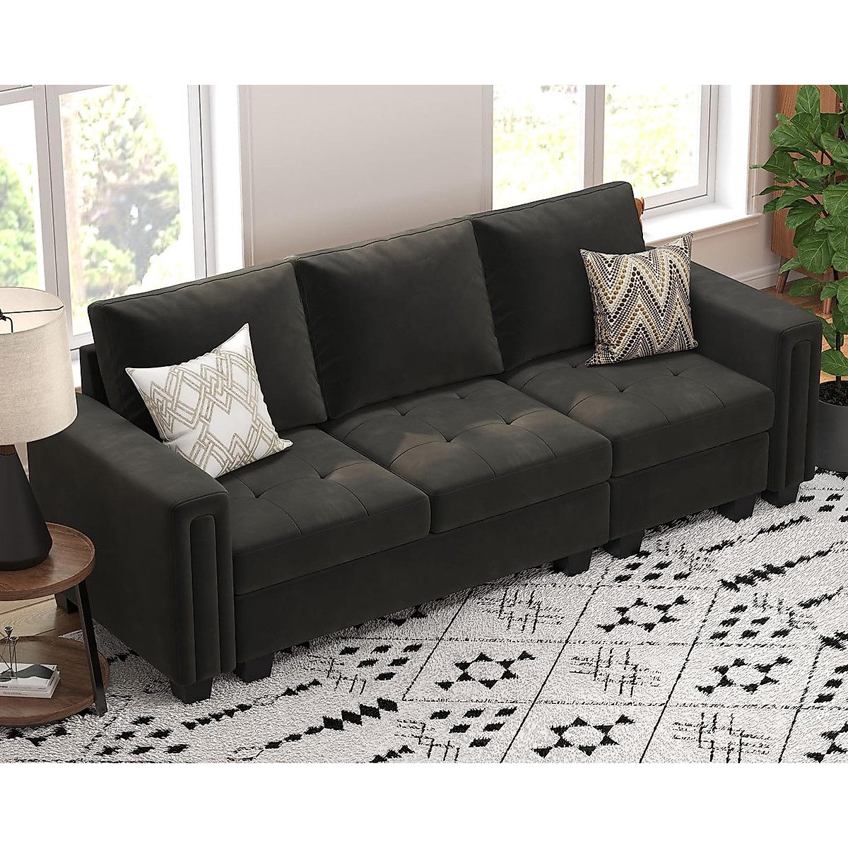 Belffin Velvet Modular Sofa Couch 3 Seater Sofa Couch for Living Room Grey