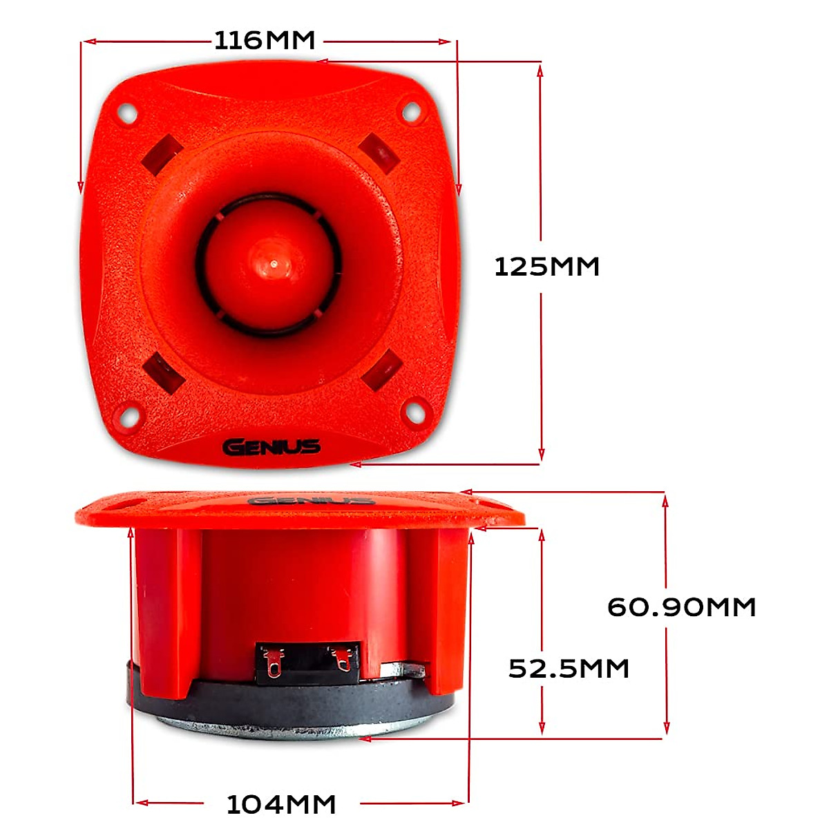 Genius Audio GPRO-T10 1.8", 65 Watts RMS - 350 Watts Max, Pro Audio Super Tweeter Speaker, Phenolic Diaphragm Car Audio Speaker, Ferrite Y30 Magnet, 4 Ohms (1 Speaker)