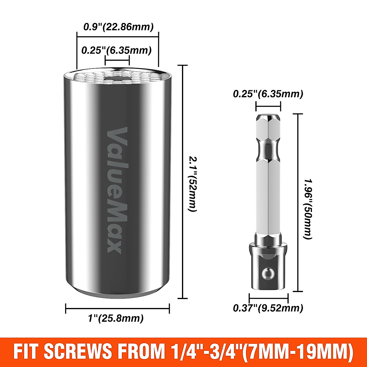 VALUEMAX 4 PCS Super Universal Socket Tools Gifts for Men, Christmas Stocking Stuffers for Father, Birthday Gifts, Cool Stuff Gadgets for Dad, Boyfriend, Power Drill Adapter (7-19 MM)