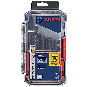BOSCH BL21A 21-Piece Assorted Set Black Oxide Metal Drill Bits with Included Case for Applications in Light-Gauge Metal, Wood, Plastic