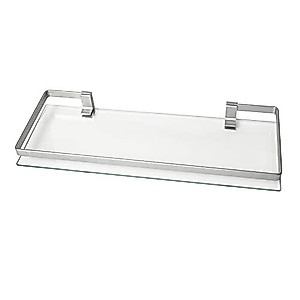 Danya B. Floating Wall Mount Tempered Glass Bathroom Shelf with Brushed Chrome Rail - Clear