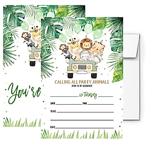 LoaHak Party Animal Birthday Decorations, Jungle Animals Party Celebration, Animals Invitations For Kids Birthday. (070)