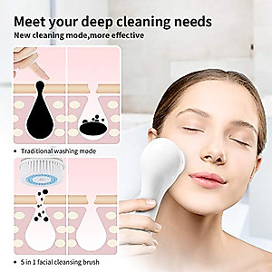 MALKERT Facial Cleansing Brush with 5 Brush Heads, 3 Modes Skin Care Brush Device, Electric Rechargeable Waterproof Face Spin Brush, Massager for Deep Cleansing and Scrubbing, Exfoliating