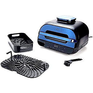 Ninja FG551 H Foodi Smart XL 6-in-1 Indoor Grill (NAVY BLUE COLOR) with 4-Quart Air Fryer Roast Bake Dehydrate Broil and Leave-In Thermometer, with Extra Large Capacity, and a Stainless Steel Finish (Renewed)