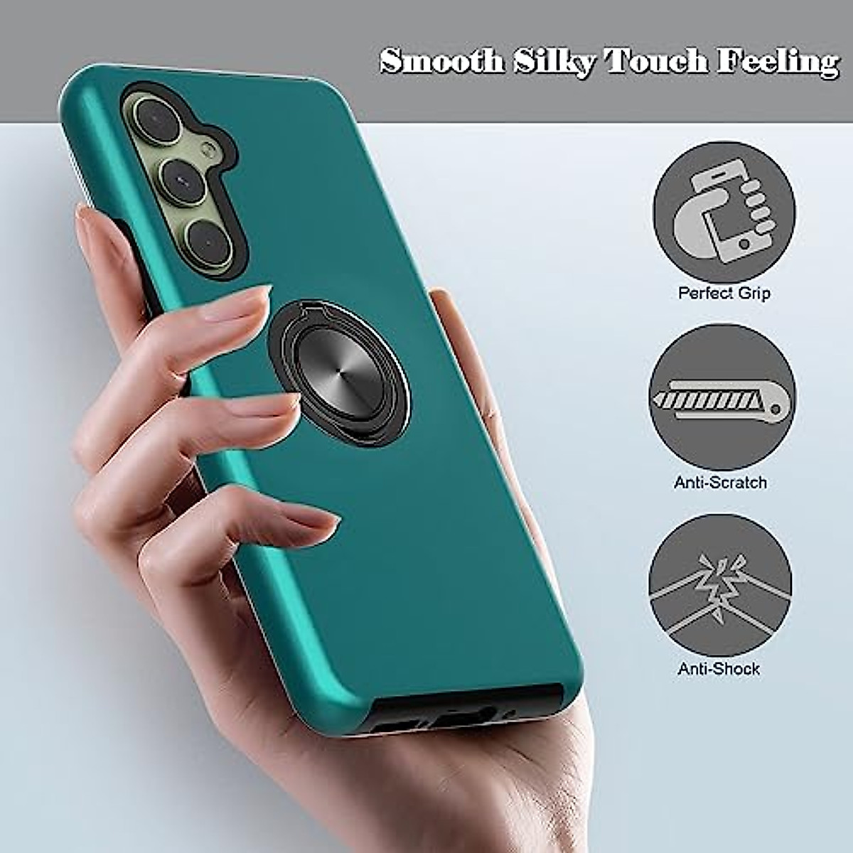 lovpec for Samsung Galaxy A54 5G Case with Glass Screen Protector, Ring Holder Kickstand Drop Proof Protective Slim Dual Layer Stand Non-Slip Tough Cover Cell Phone Case for Galaxy A54 5G (Green)