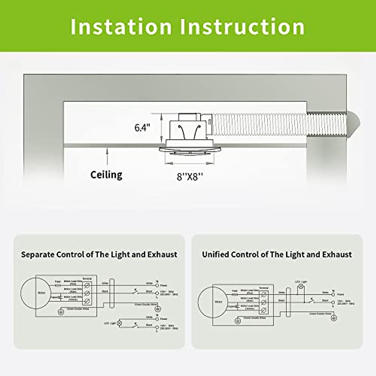 Bathroom Fan with Light Ceiling Mount Shower Ventilation Exhaust Fan with Color Change Light 3000K/4000K/6000K Vent Fan and Light Combo for Bathroom and Home 1.0 Sone 110 CFM 110V 4" Duct Square White