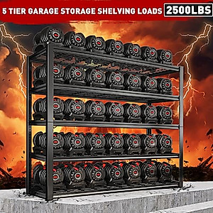 REIBII 48''W Garage Shelving 2500LBS Storage Shelves Heavy Duty Garage Shelves 5 Tier Adjustable Metal Shelves for Garage Storage Rack Heavy Duty Shelving Industrial Utility Shelf,48''W X 72''H X18''D