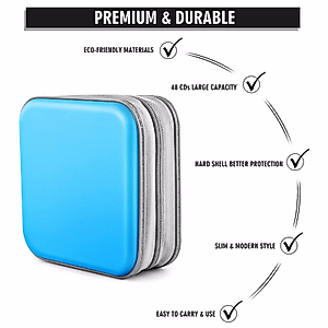 Bivisen CD/DVD Case Wallet, 48 Capacity, Sky Blue, Plastic, Portable Storage Organizer