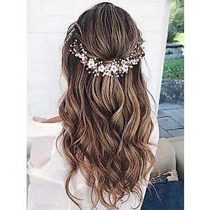 GORAIS Flower Bride Wedding Hair Vine Crystal Bridal Headpieces Pearl Hair Accessories for Women and Girls (C-Rose gold)