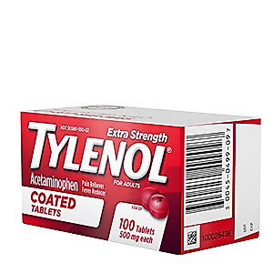 Tylenol Extra Strength Coated Tablets, Acetaminophen Adult Pain Relief & Fever Reducer, 100 ct