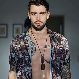 VNOX Military US Army Dog Tag Necklace Mens Black Stainless Steel Double Dog Tag Dangling Pendant Necklace,Bead Chain Necklace 24",Veterans Day Gifts for Men