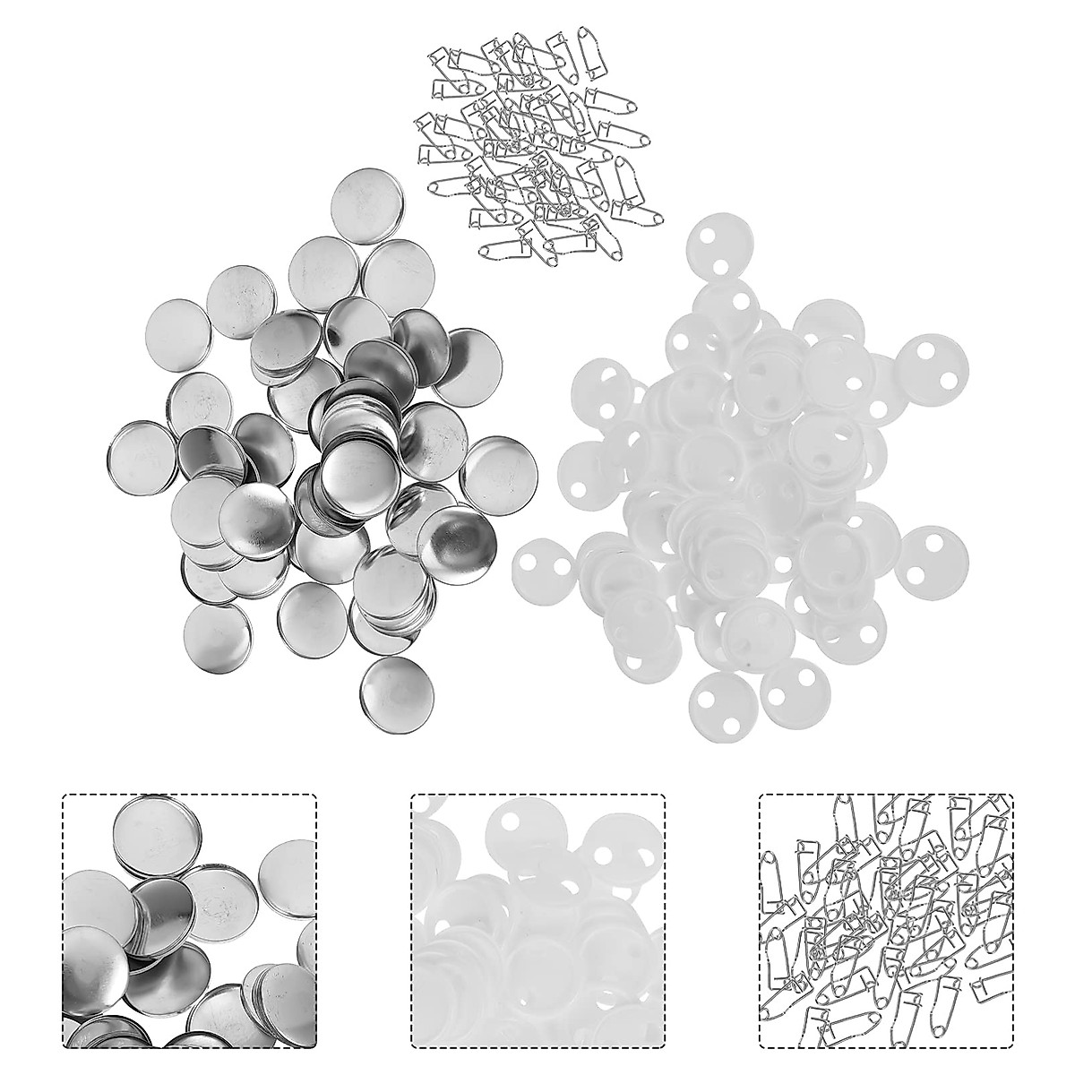 EXCEART Hand Decor 100 Sets Blank Pin Back Button Parts Round Badge Making Supplies Include Metal Cover Plastic Button Transparent Films for DIY Craft Button Maker Machine 25MM Photo Ornament