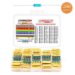 Chanzon 60 Values 1/4W (0.25 watt) Metal Film Fixed Resistor Kit 300pcs 1R-4.7MR Ω ohm ±1% Tolerance 0.01 MF Through Hole Resistors Current Limiting Rohs Certificated 1/4 watt Resisters Assorted