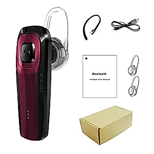 TOORUN Bluetooth Earpiece, M26 Bluetooth Headset Handsfree Wireless Headphone with Noise Cancelling and Microphone Compatible for Android iPhone Cell Phone Laptop - Red