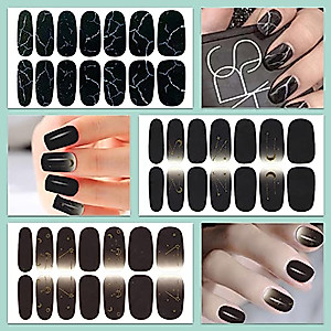 WOKOTO 12 Sheets 168 Pieces Black Nail Polish Stickers Full Nail Wraps for Women Nails Black Gradient Marble Design Gel Nail Strips Stick On Nail Polish Strips Full Nail Stickers Gel Nail Wraps
