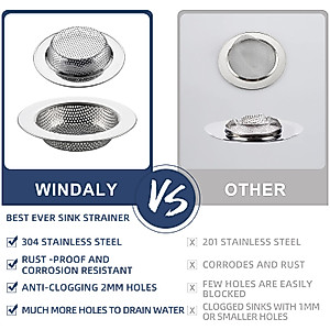 4PCS Kitchen Sink Strainer, WINDALY Stainless Steel Sink Drain Strainer with Large Wide Rim 4.5" Diameter, Sink Filter for Most Standard 3-1/2 Inch Kitchen Drain