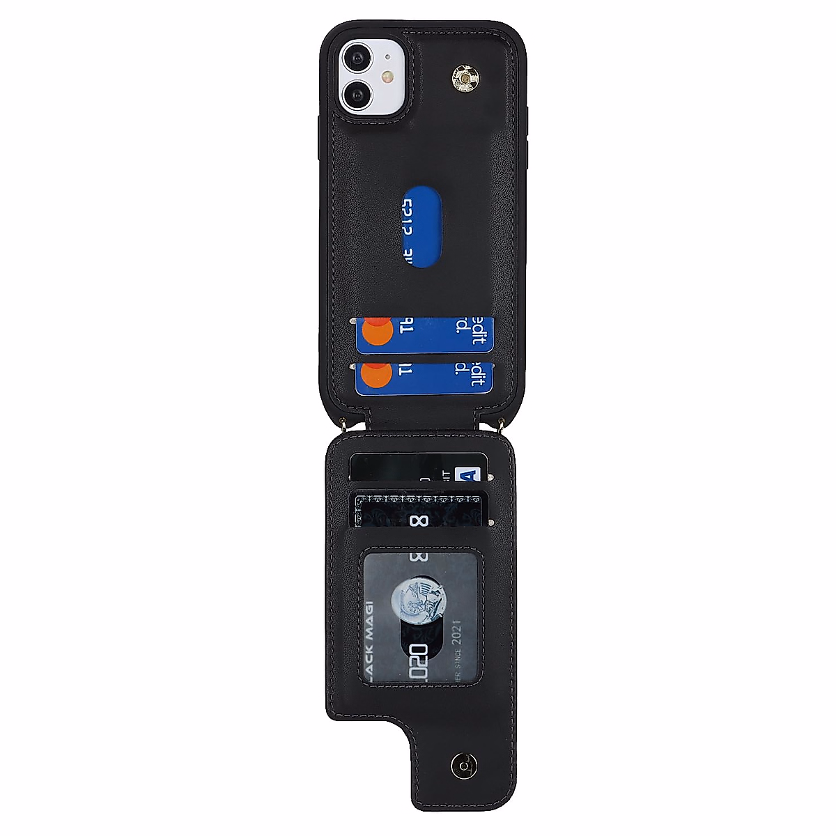 Lipvina for iPhone 13 Mini Case with Card Holder and Strap for Women,Crossbody Lanyard,Kickstand Ring Stand,Snap Clasp,RFID Blocking,Phone Wallet Cases 5.4 inch(Black)