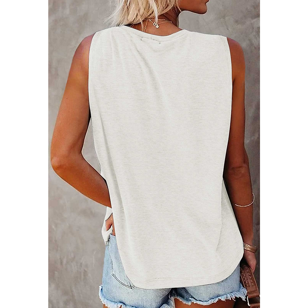 TECREW Women's Summer Sleeveless Crew Neck Tank Tops Casual Basic T Shirts Blouse White