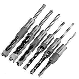 Hole Drill Bits, 6Pcs Steel Woodworking Hole Saw Mortising Chisel Mortiser Drill Bit Tool Set for Woodworker Carpenter DIY Wood Working, 1/4, 5/16, 3/8, 1/2, 9/16, 5/8-Inch