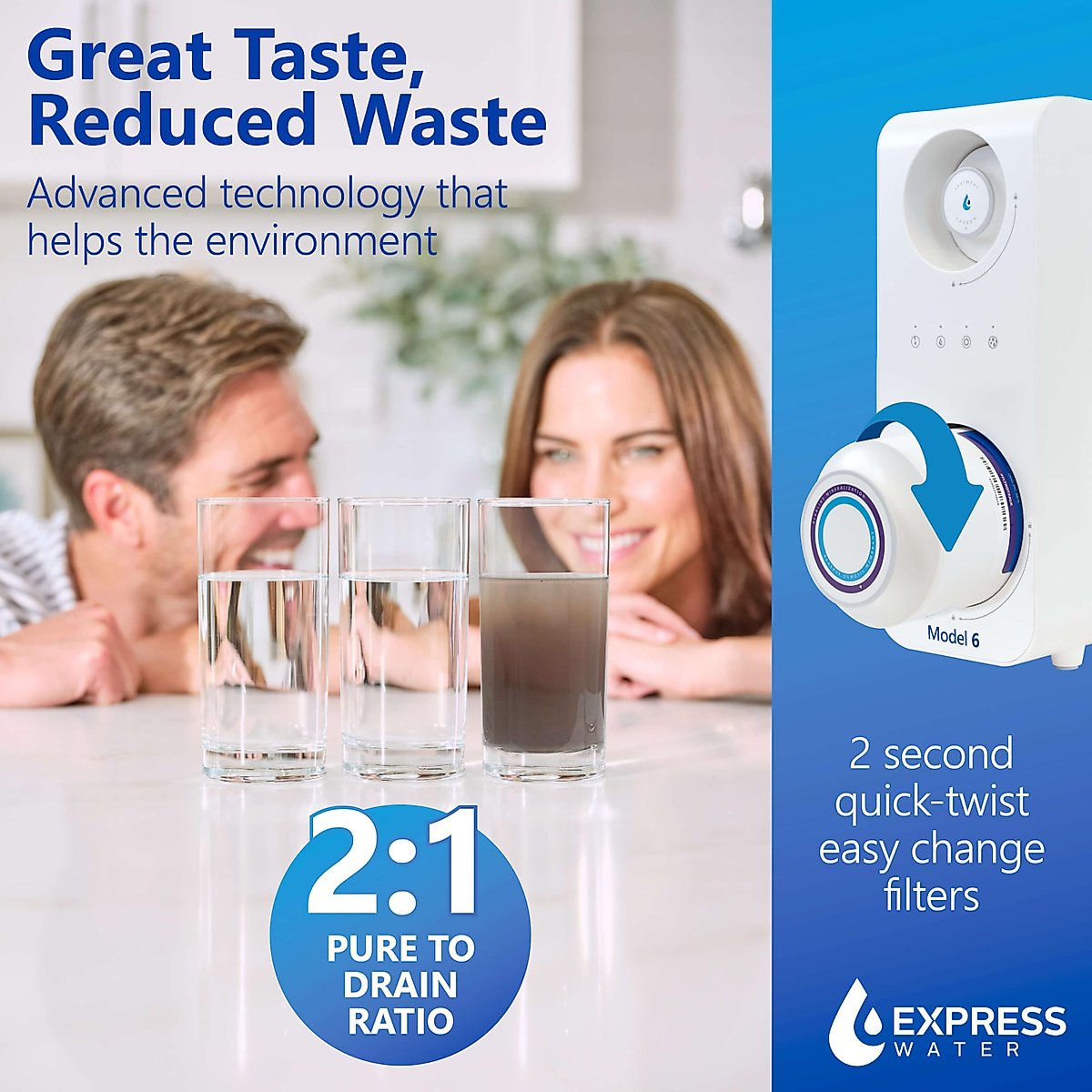 Express Water 600 GPD Tankless Reverse Osmosis System - 2:1 Pure to Drain Reverse Osmosis Water Filter System, Easy Install, Quick Twist Filters RO Water System - RO System Under Sink, Brushed Nickel