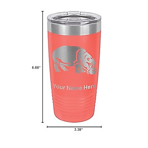LaserGram 20oz Vacuum Insulated Tumbler Mug, Hippopotamus, Personalized Engraving Included (Coral)